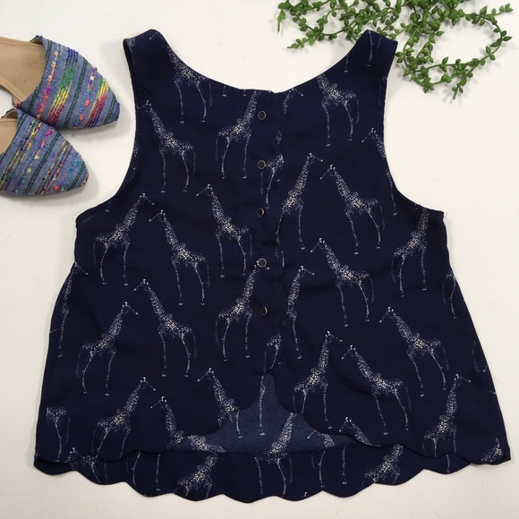 Double Zero | Tops | Double Zero Blue Giraffe Scallop Hem Button Back ...